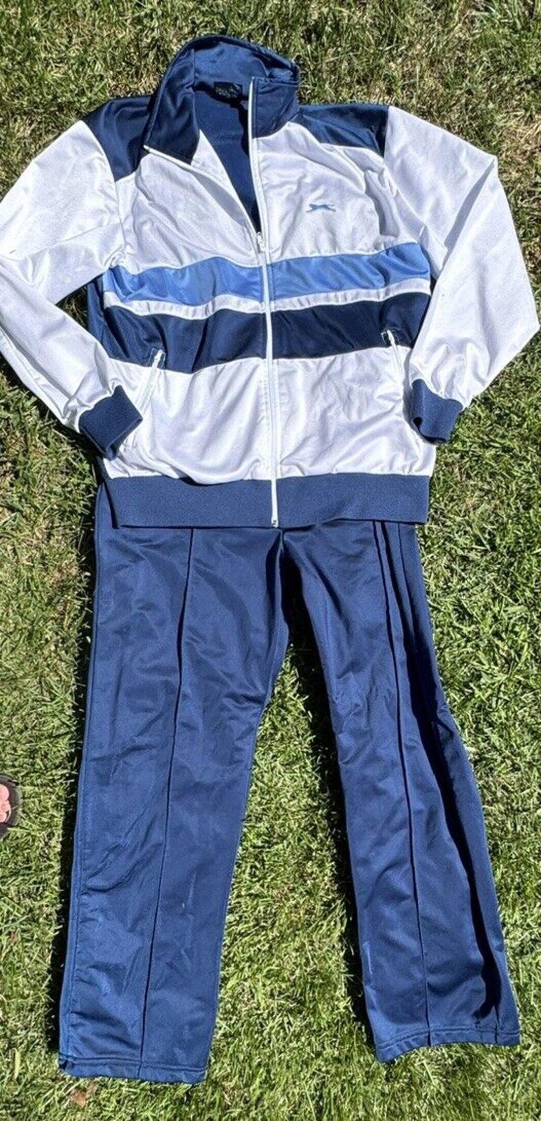 Rare Vtg 1980’s Satiny Style Tracksuit Slazenger Pants & Jacket Blue Sz ...