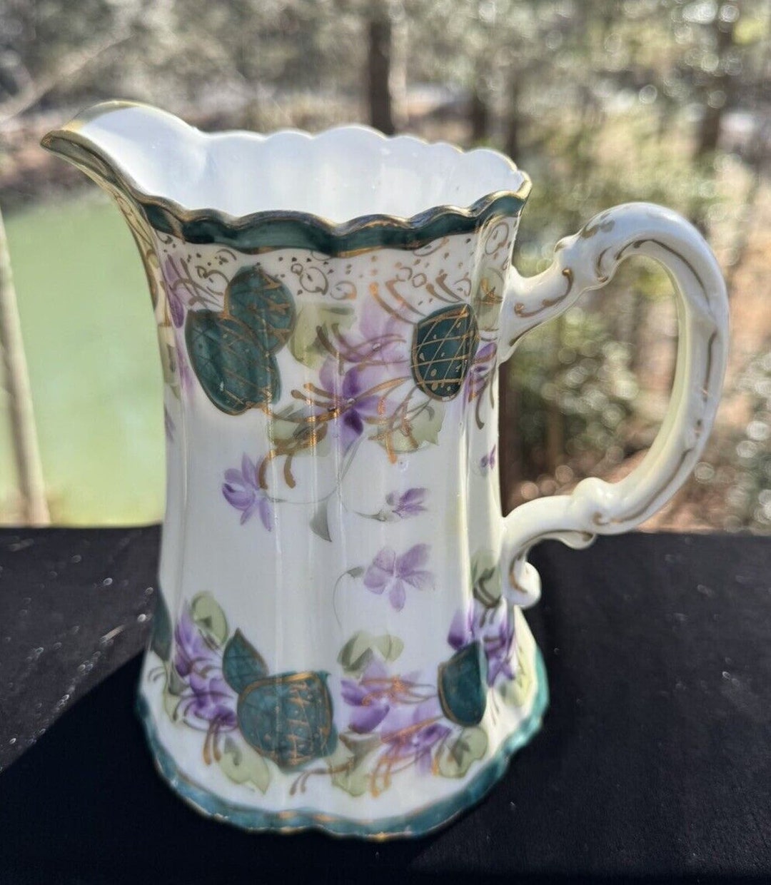 Nippon Morimura Gumi Moriage Maple Leaf Pitcher Vase Gold Gilt Beaded ...