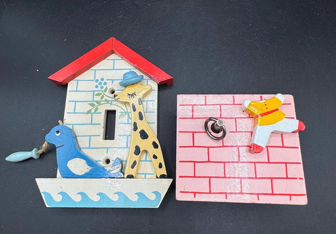 IRMI Vintage Noah’s Ark Light Switch Plate Cover & Baby Mobile Music ...