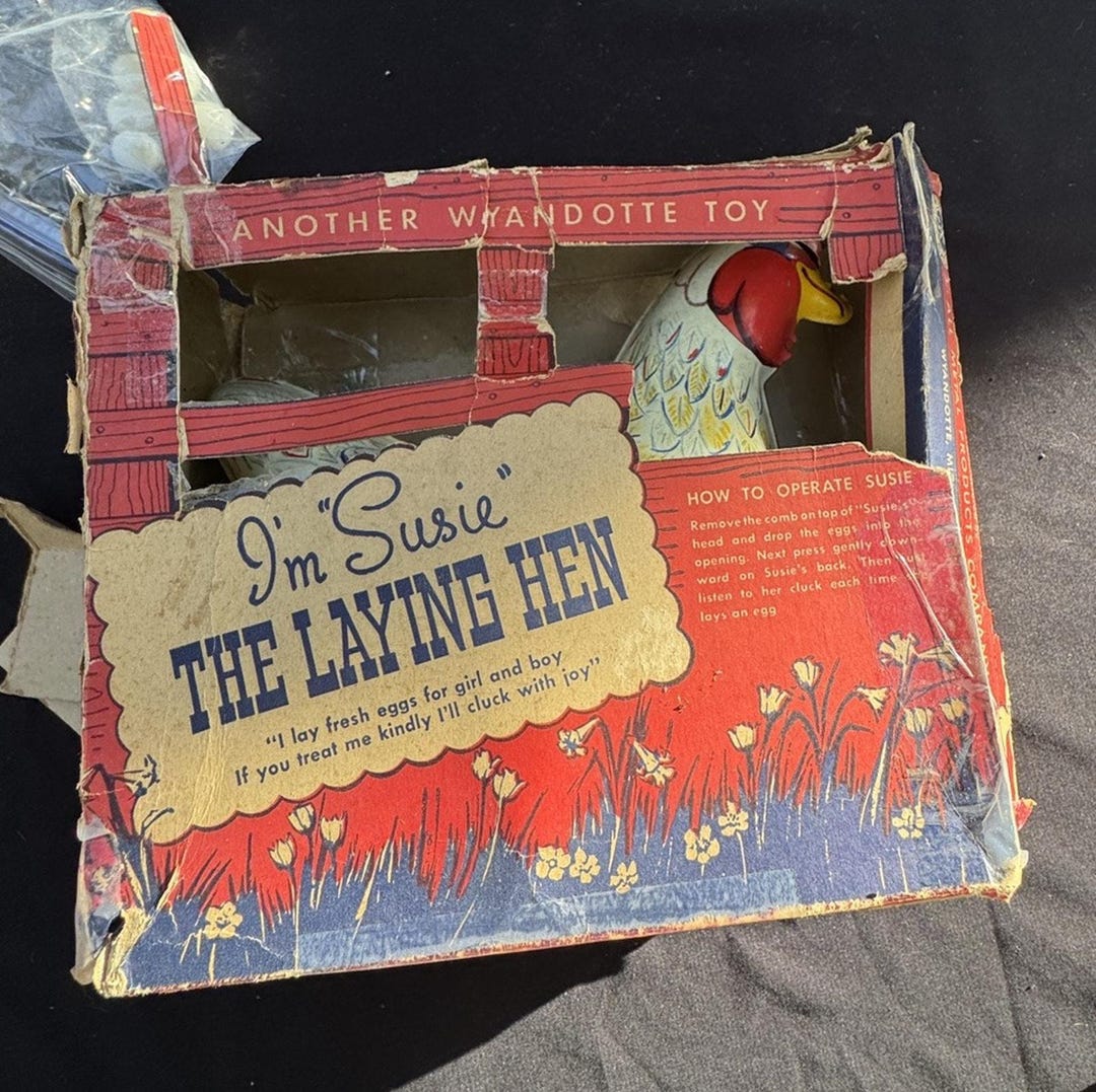 Vtg 1950’s WYANDOTTE I’m Susie the Laying Hen TIN Litho RARE in Box! - Etsy