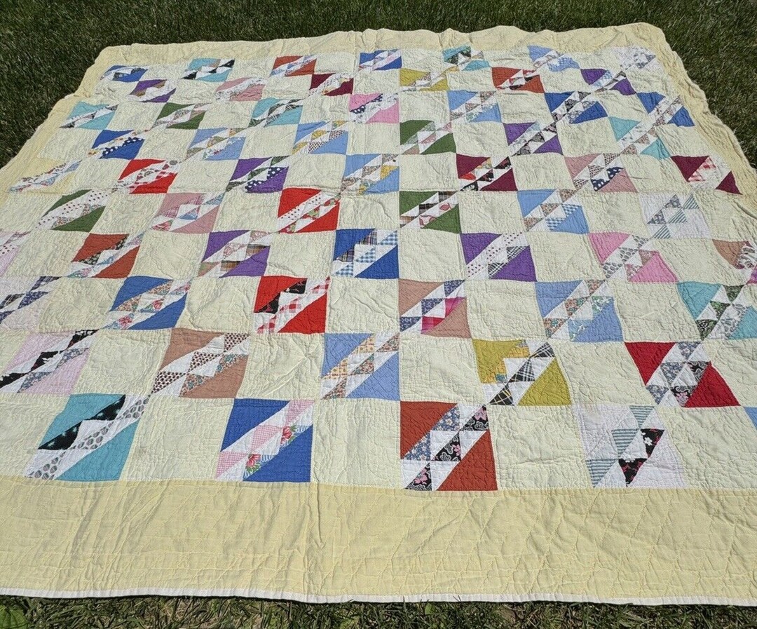 Antique Patchwork Quilt Top Hand Pieced Early Calicos Triangles Early 1900s - Etsy