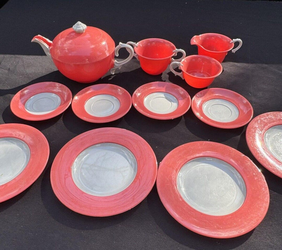 Rare Vintage Bannertone 1950s Tea Set by Banner Pink & Grey 13 Piece - Etsy