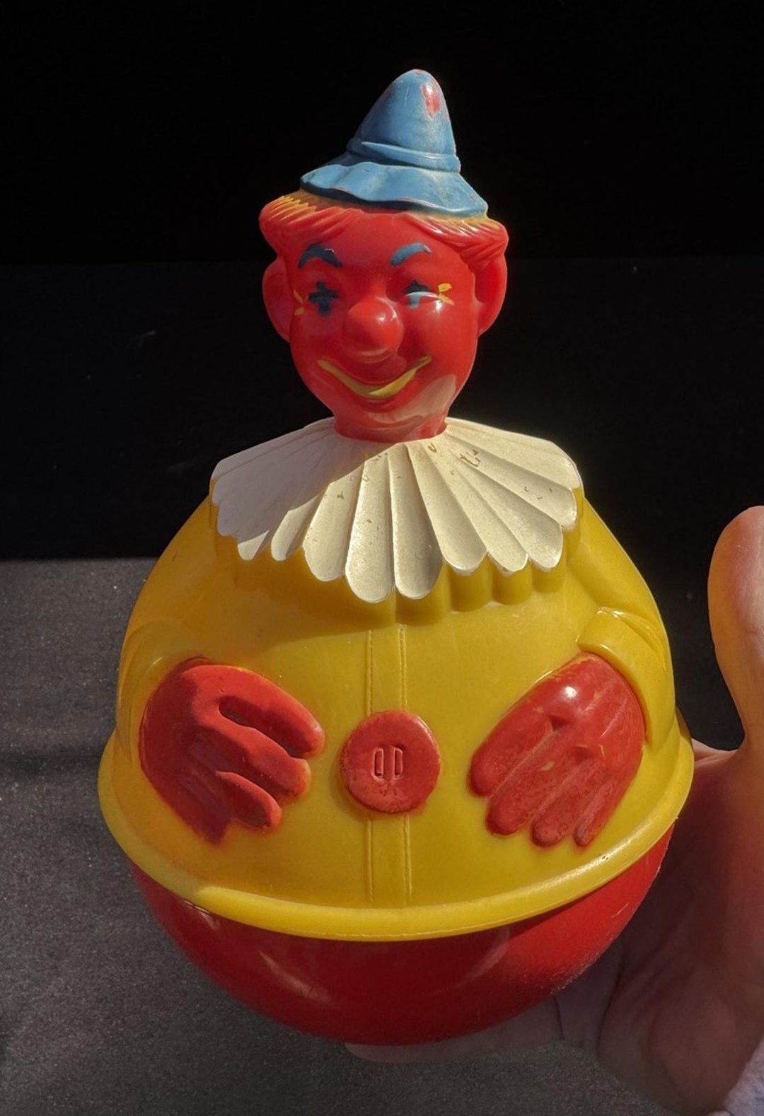 Rare Vintage Roly Poly Carnival Circus Clown Hard Plastic Red Yellow ...