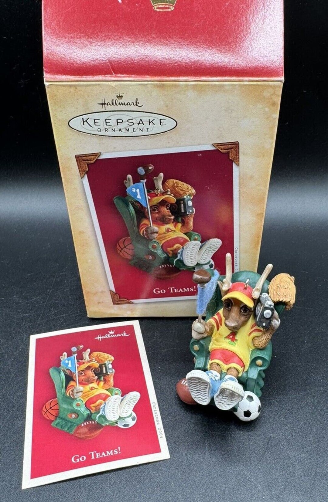 2004 Hallmark Christmas Tree Ornament GO TEAMS Sports Reindeer Recliner ...
