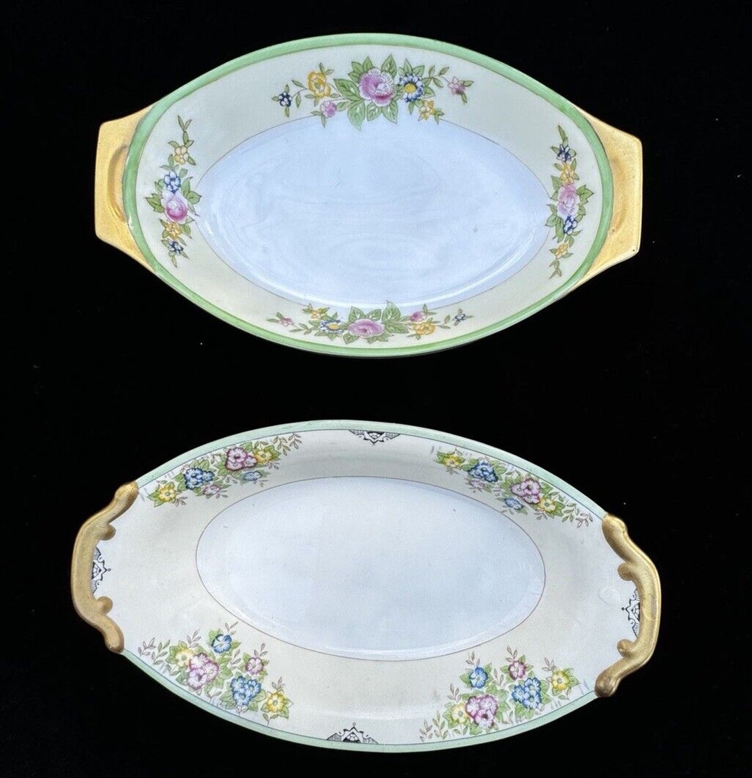 Vintage Nippon Gorgeous Floral Pattern Mint Green Serving Platters Made ...