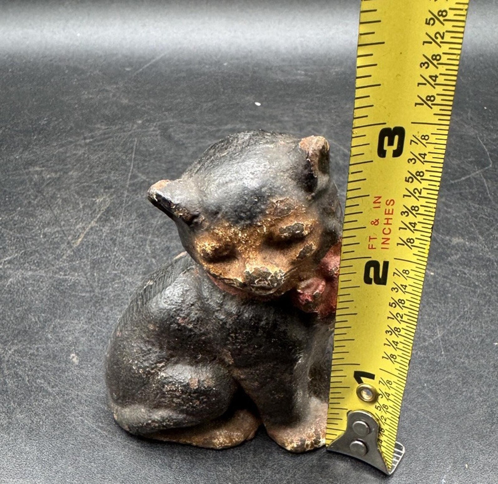 Cast Iron Black Cat Paperweight Small 3 Original Paint Antique Pink Bow ...