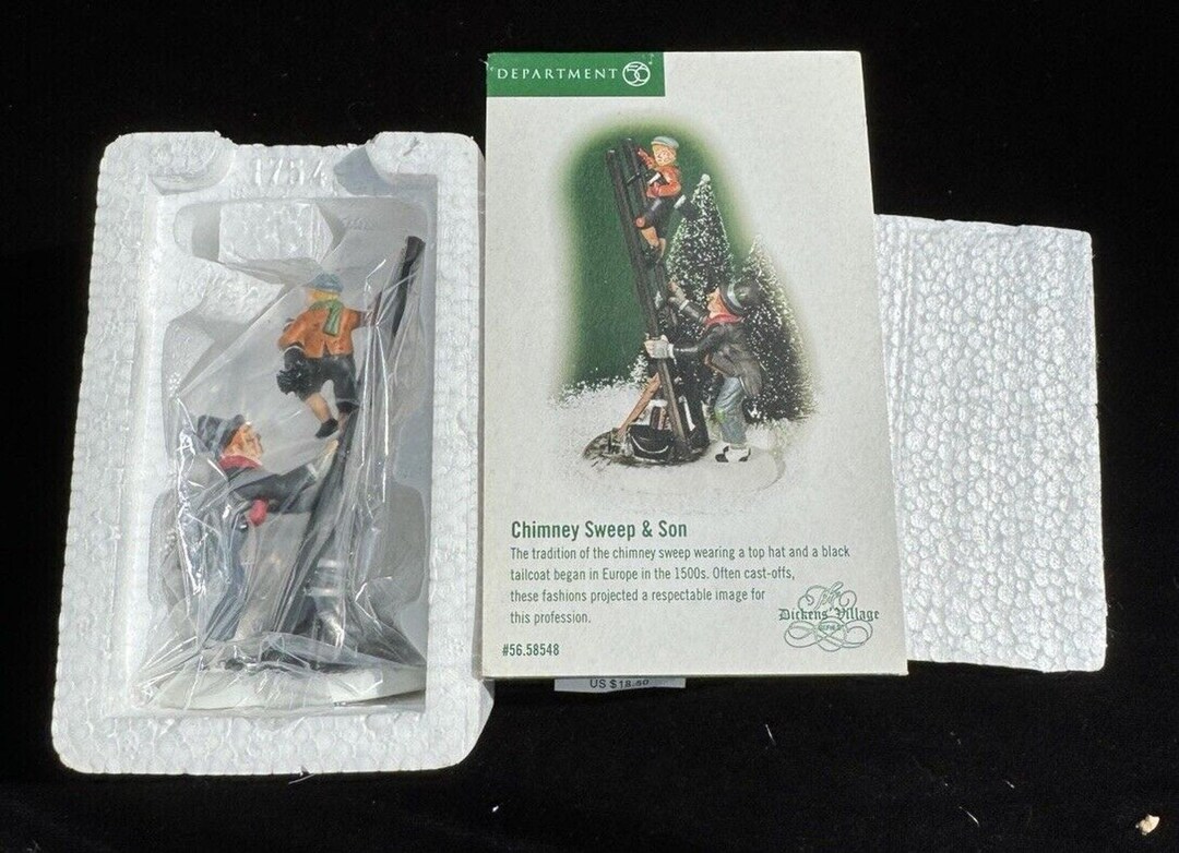 Department 56 Dickens Village Christmas Chimney Sweep & Son on Ladder ...