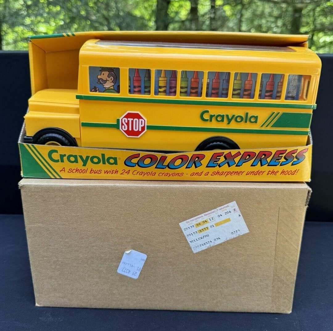 NIB Vtg Crayola Crayons Color Express School Bus in Box W Crayons Org ...