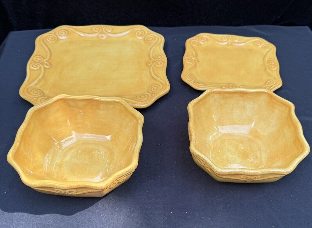 RARE 4 Highgate Manor Mustard Yellow China Plates 1 Dinner Plate 2 ...