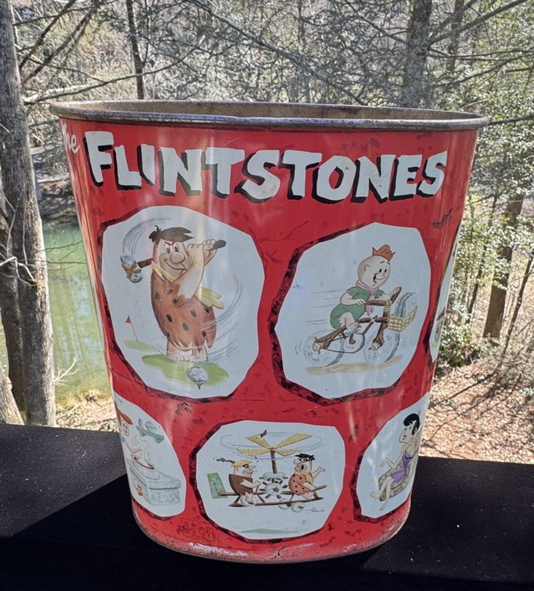Vintage Flintstones Trash Waste Can. Litho. Screen Gems 1960 Rare Poor ...