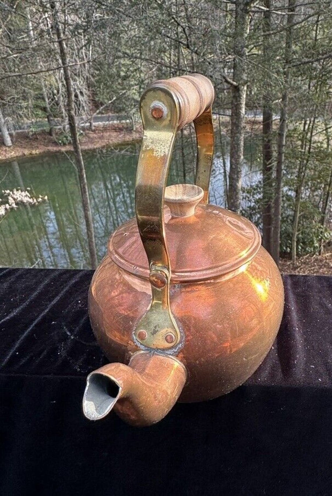 Vtg Tagus R50 Portugal Copper Coffee Tea Pot Kettle Lid 3 Cup Wood ...