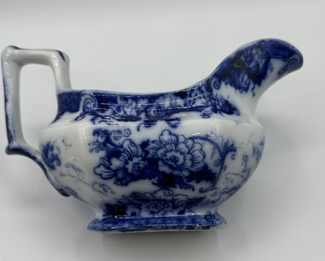 Vintage Cauldon England Flow Blue White Creamer /gravy Boat? Beautiful ...