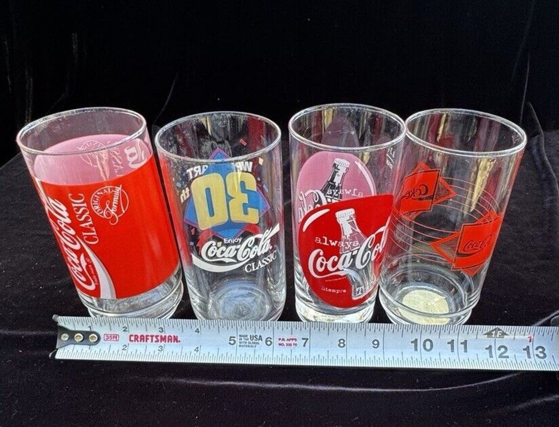 Set of 4 Coca Cola Colored Coca Cola Glasses Variety Different 6.25 ...