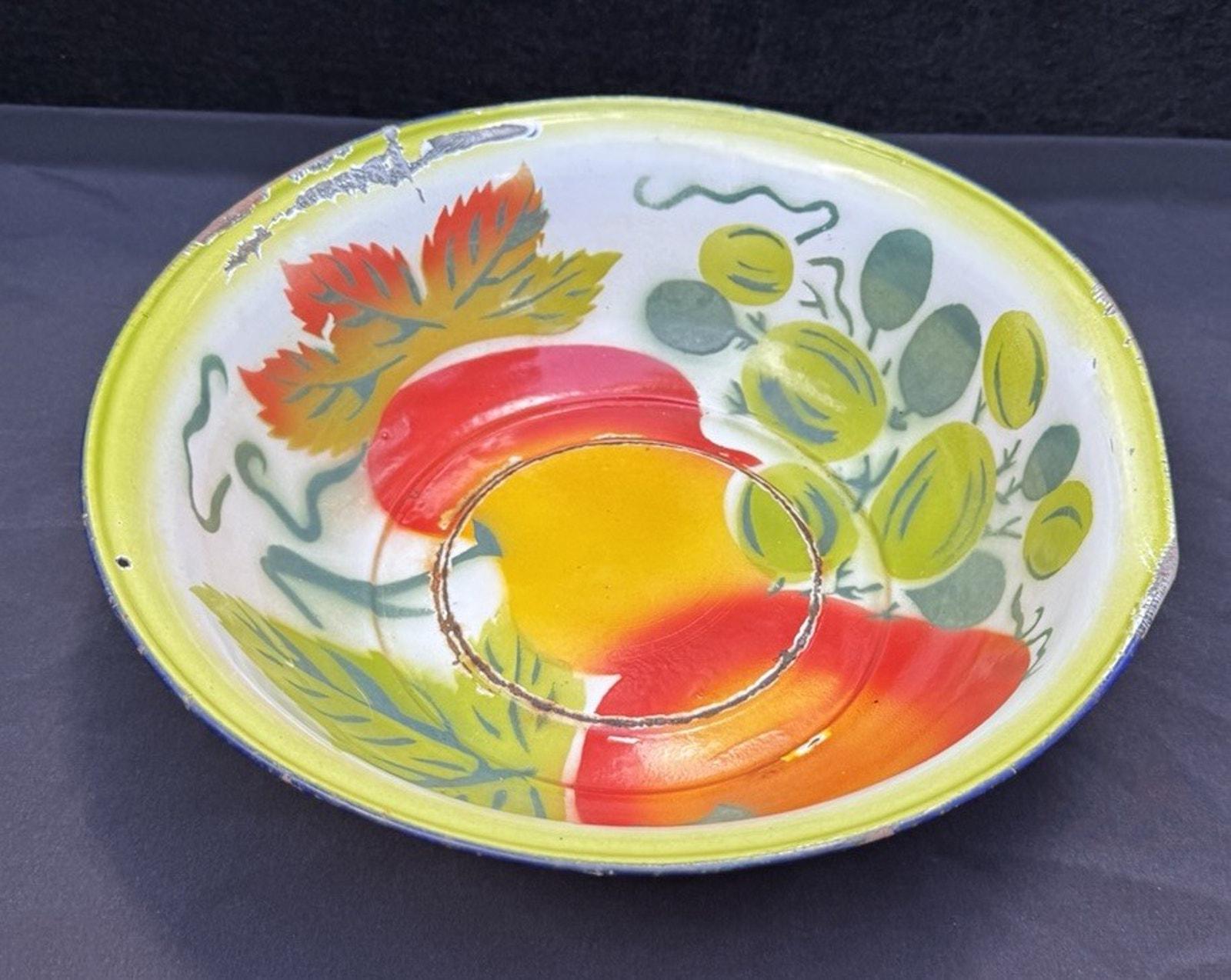 Vintage Enamelware Bowl MCM Mid Century Orange Fruit Kitsch Farmhouse ...