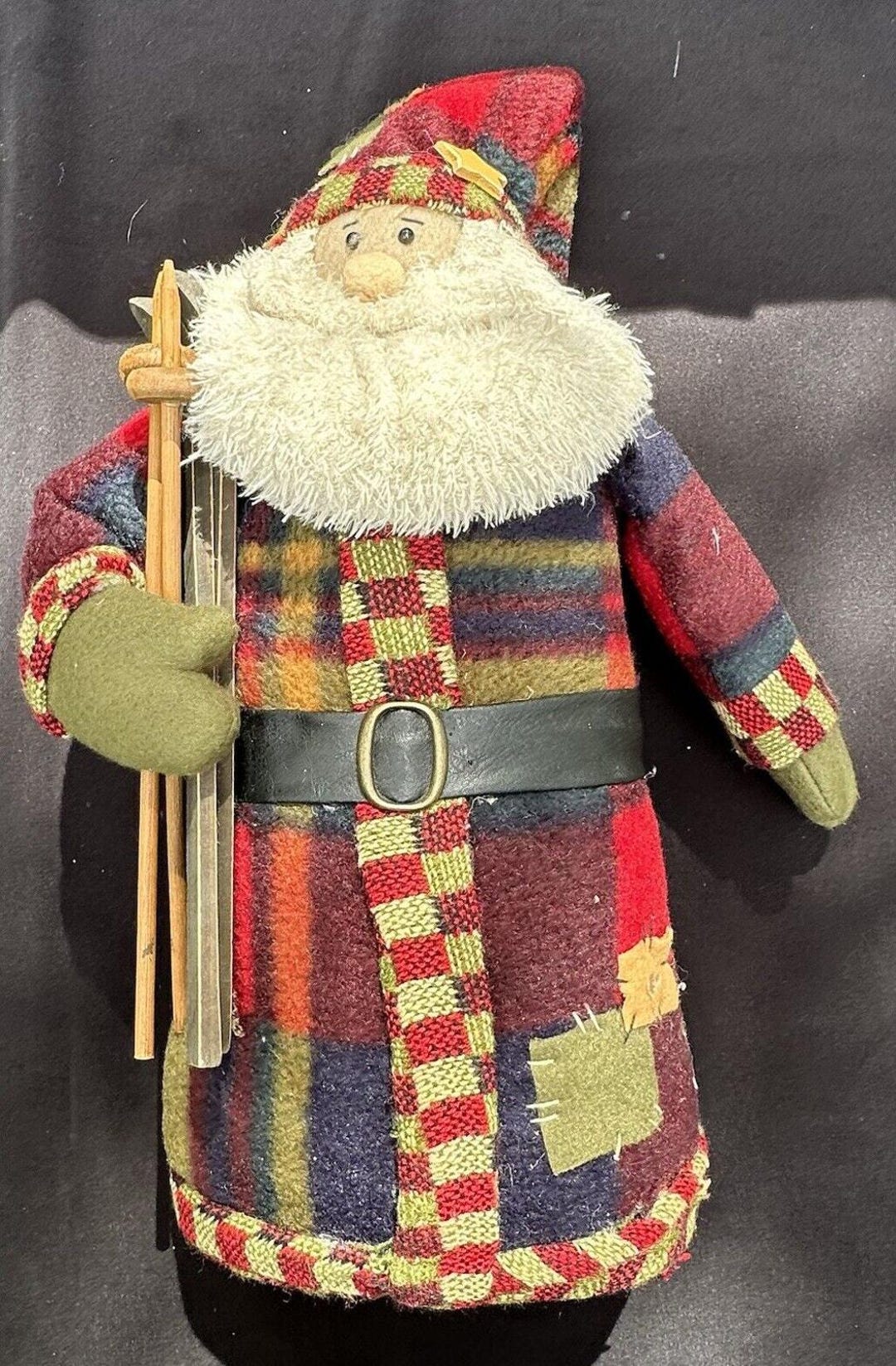 Adorable Vintage Christmas Rustic Log Cabin Style Standing Plaid Santa ...