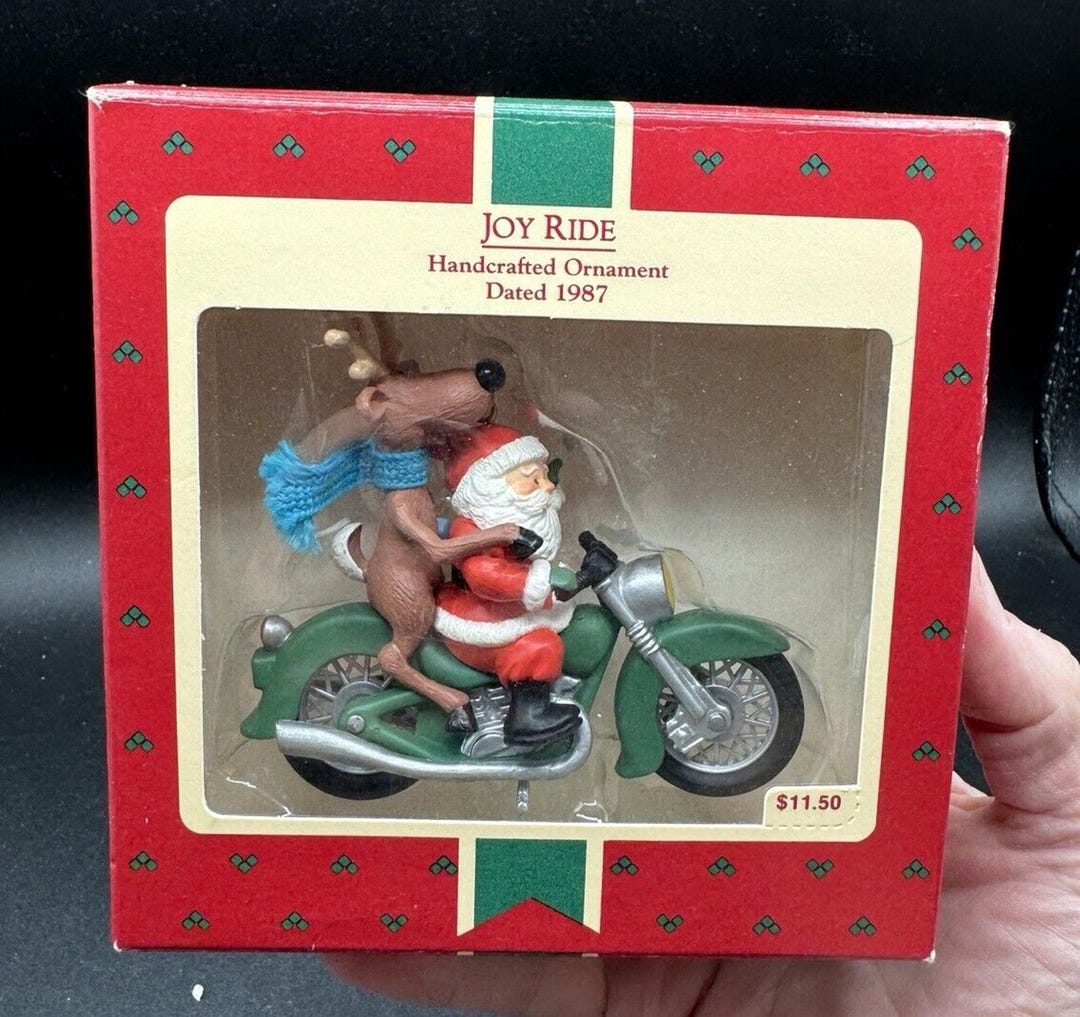 VINTAGE 1987 Hallmark Keepsake JOY RIDE Ornament Santa Motorcycle ...