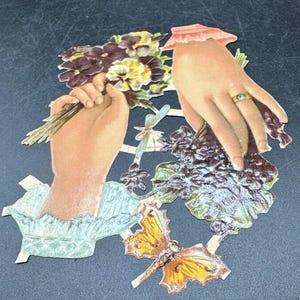 1800’s Large DIE CUT VICTORIAN Hands With Flowers Paper Card Antique 6 ...