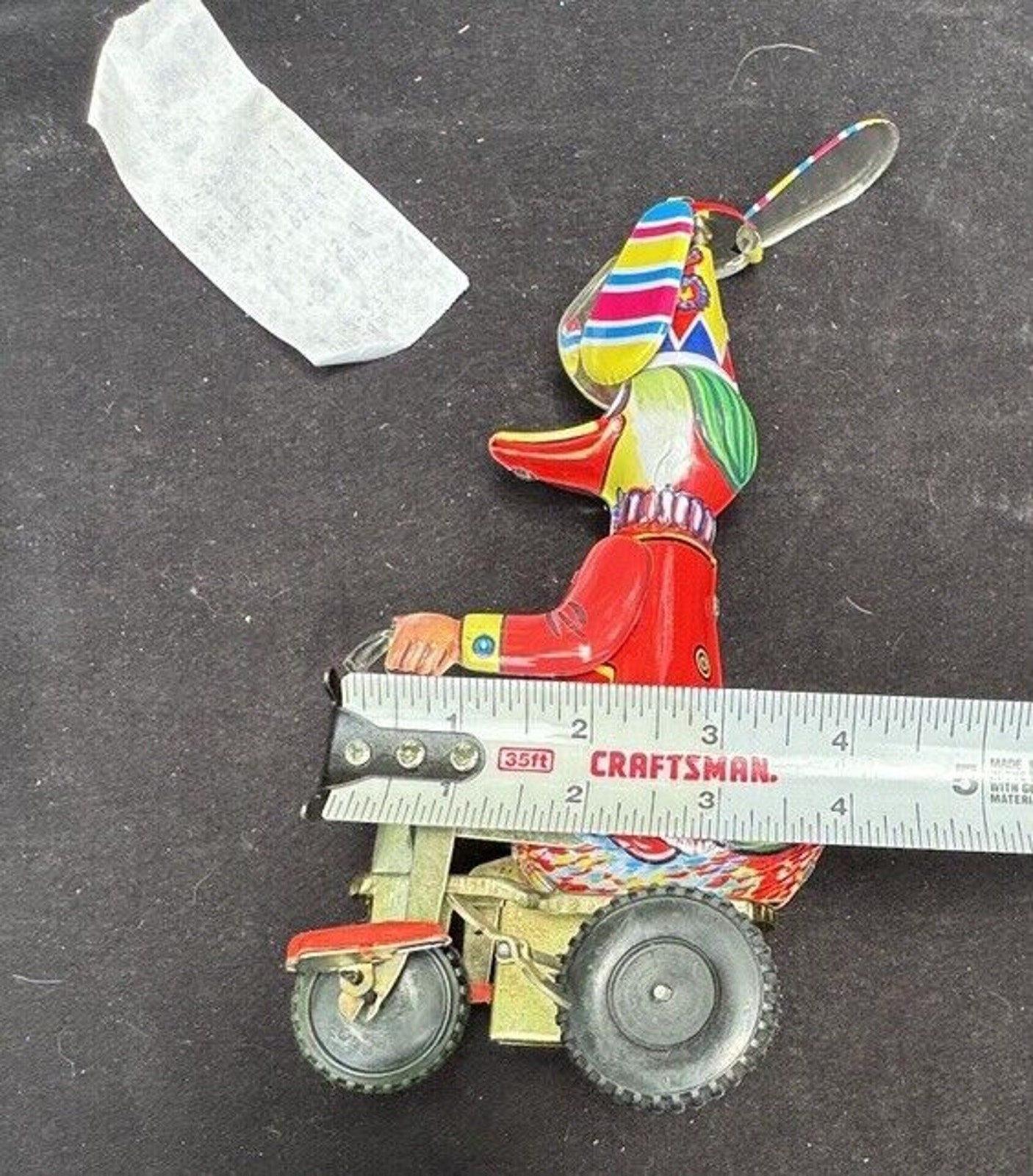 Vintage Tin Duck on A Bike Mechanical Wind up Toy Works Great!! Super ...