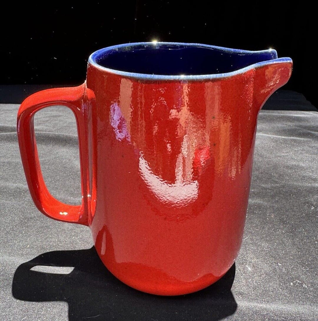 Gerz Red Stoneware Pitcher West Germany Blue Interior 6 in Vintage Nice ...