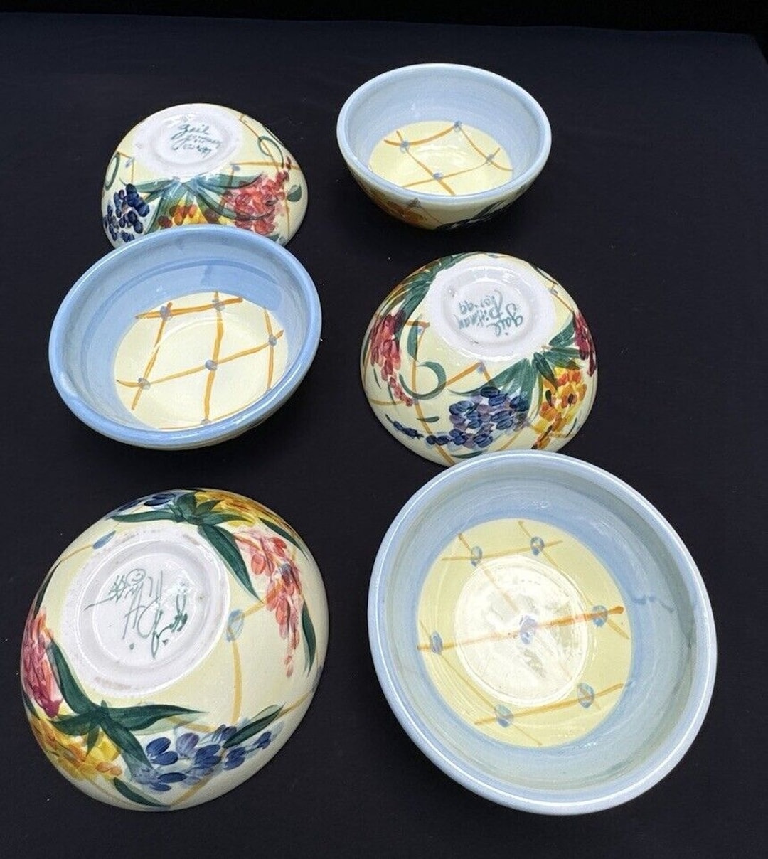 6 Beautiful Gail Pittman Pottery Colorful Cereal Chili Bowls 6" Fruit ...