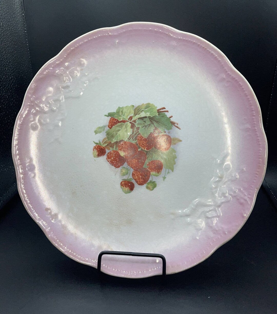 BEAUTIFUL STRAWBERRY Plate Raised Scrolling Pink Edges MARKED 10 1/2 - Etsy