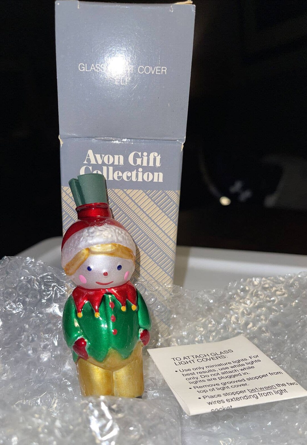 AVON VINTAGE 1983 Glass Light Cover ELF Mint in Original Box! Adorable ...