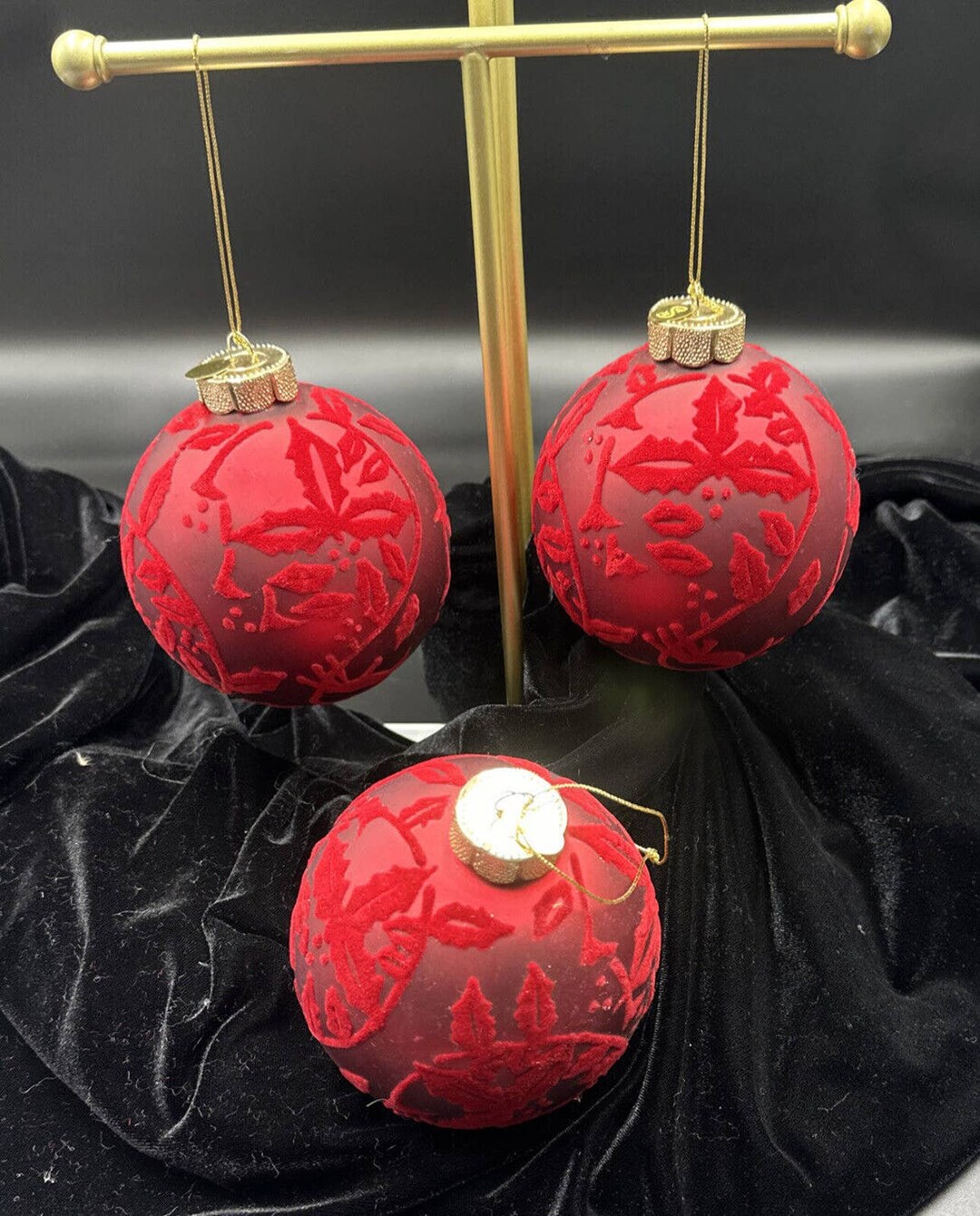Seasons of CANNON FALLS SCF Gorgeous Red Flocked 4” Glass Balls Set of ...