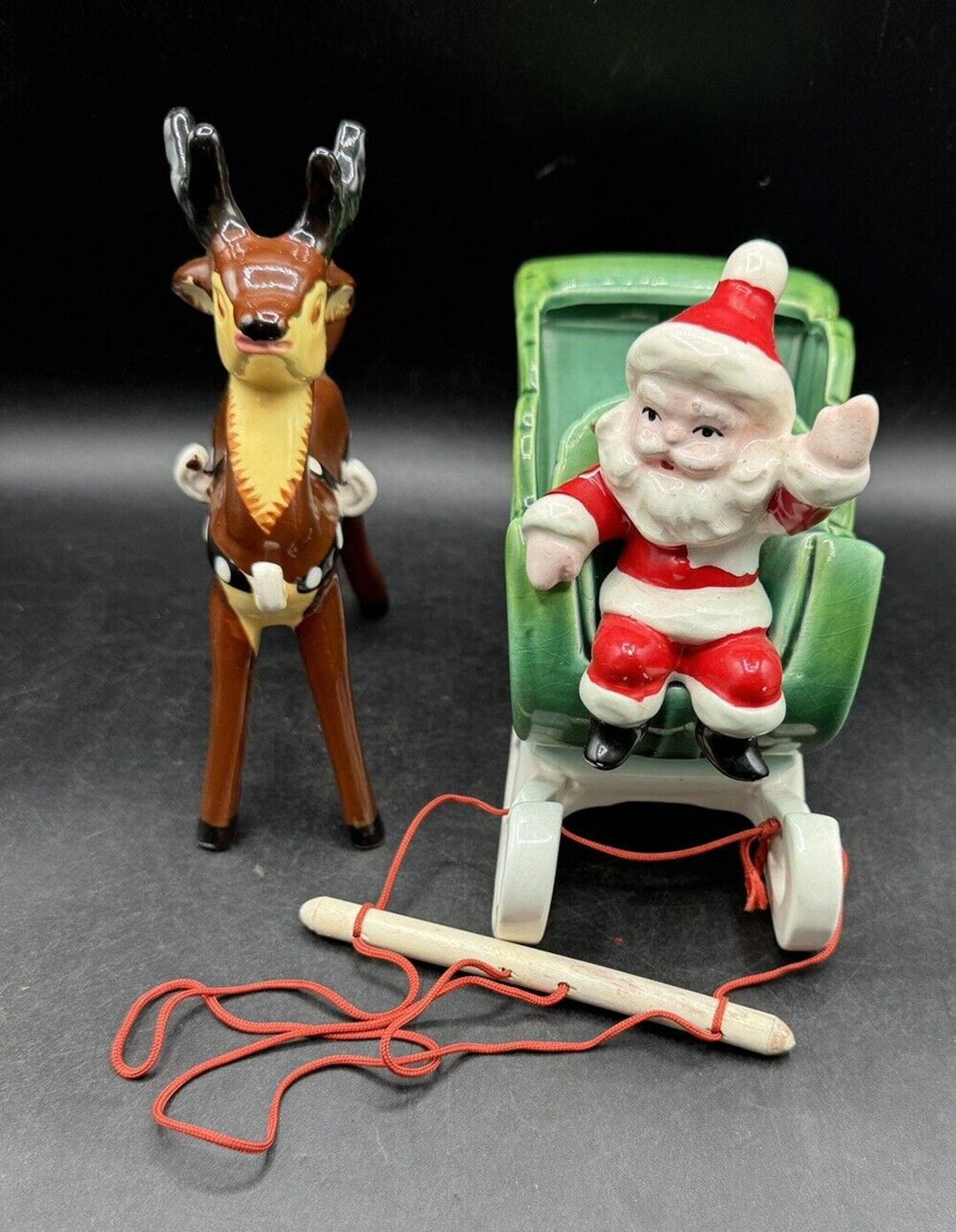 Rare 1950s NAPCO Christmas SANTA Sleigh & Reindeer MCM Amazing ...