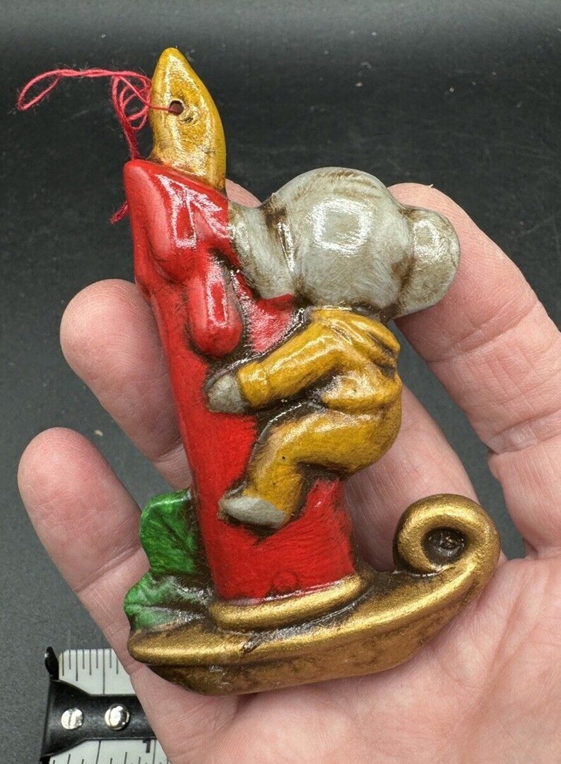 Mouse on Candle Hand Made/painted Ceramic Christmas Ornament Figurine ...