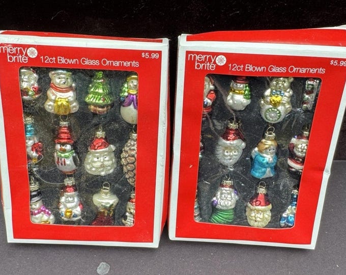 Merry Brite Blown Glass Christmas Mini Ornaments 2 Boxes 24 Total Brand ...