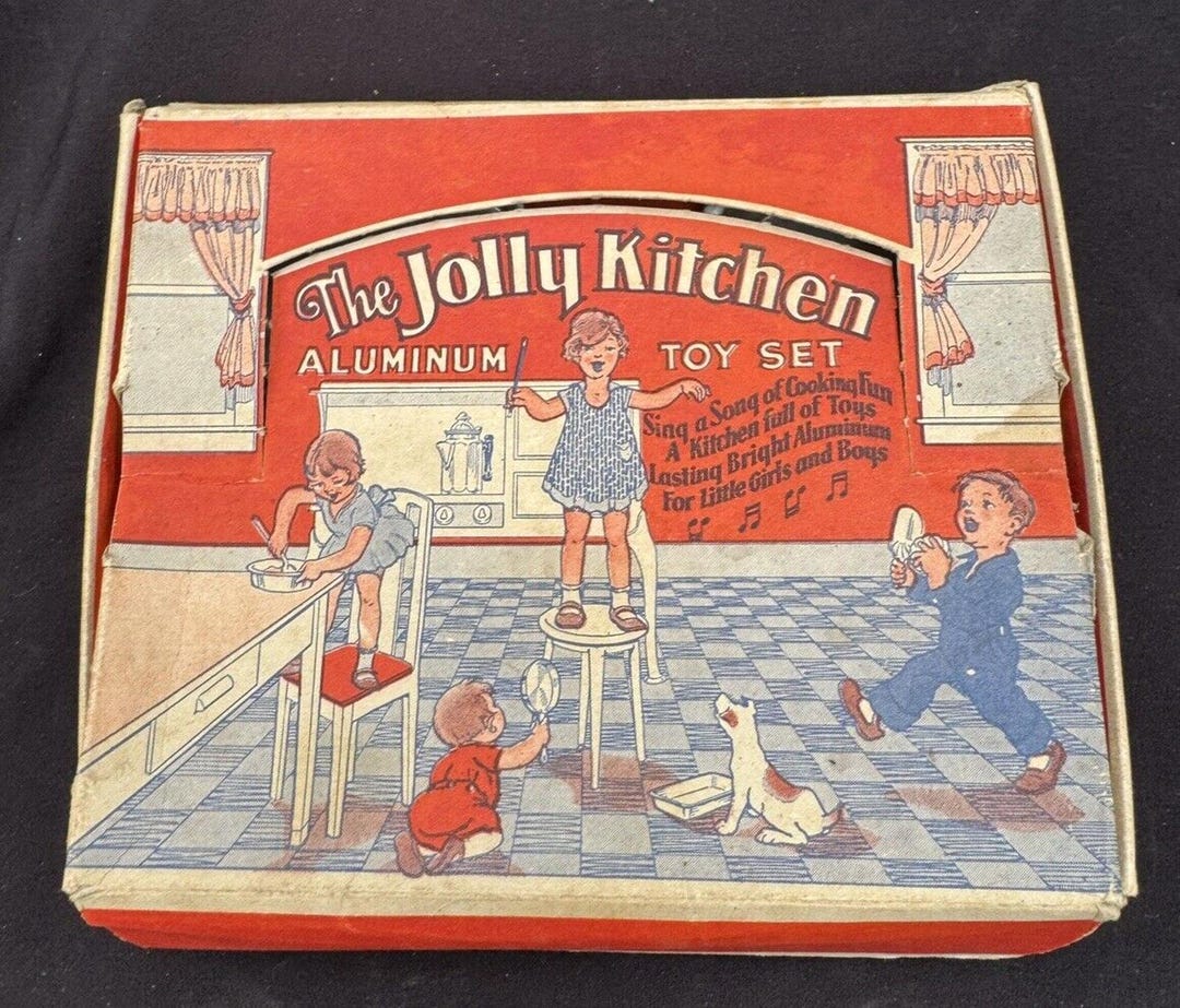 Rare 1920’s the Jolly Kitchen ALUMINUM TOY SET in Original Box! Mint ...