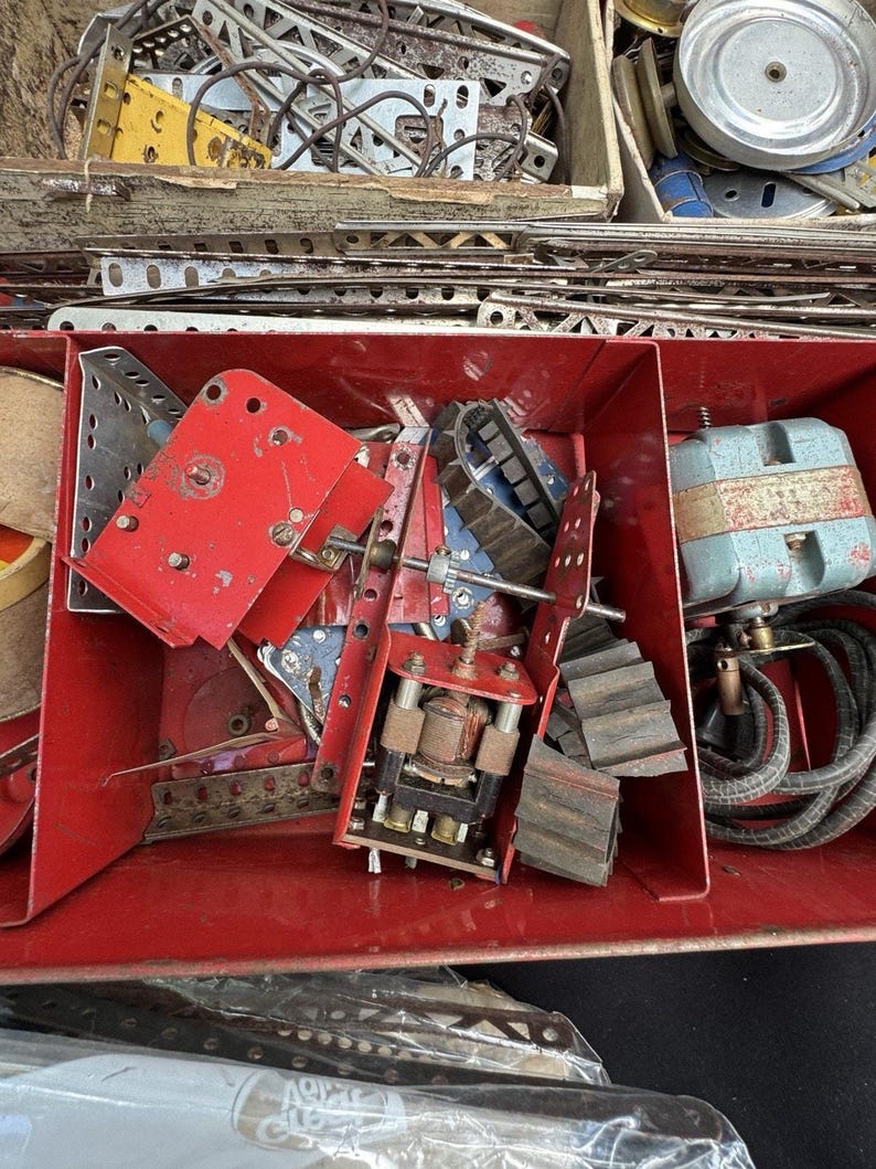 Rare 1949 #12 1/2 AC Gilbert Erector Set 2 Level Metal Case Loaded With ...