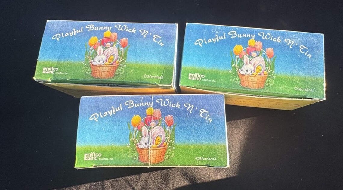 3 New Boxes Giftco Playful Easter Bunny Wick N Tin Candle Sets Adorable ...