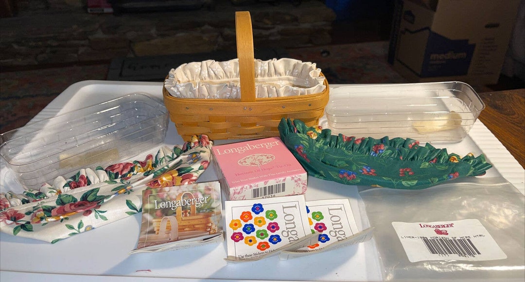 Longaberger Horizon of Hope Basket 2000 2 Protectors 3 Liners Tie on ...