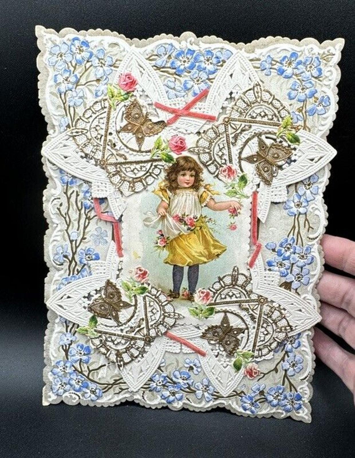 Large Antique Embossed Pop up 3-D Victorian Paper Lace 1800s Card 9 ...