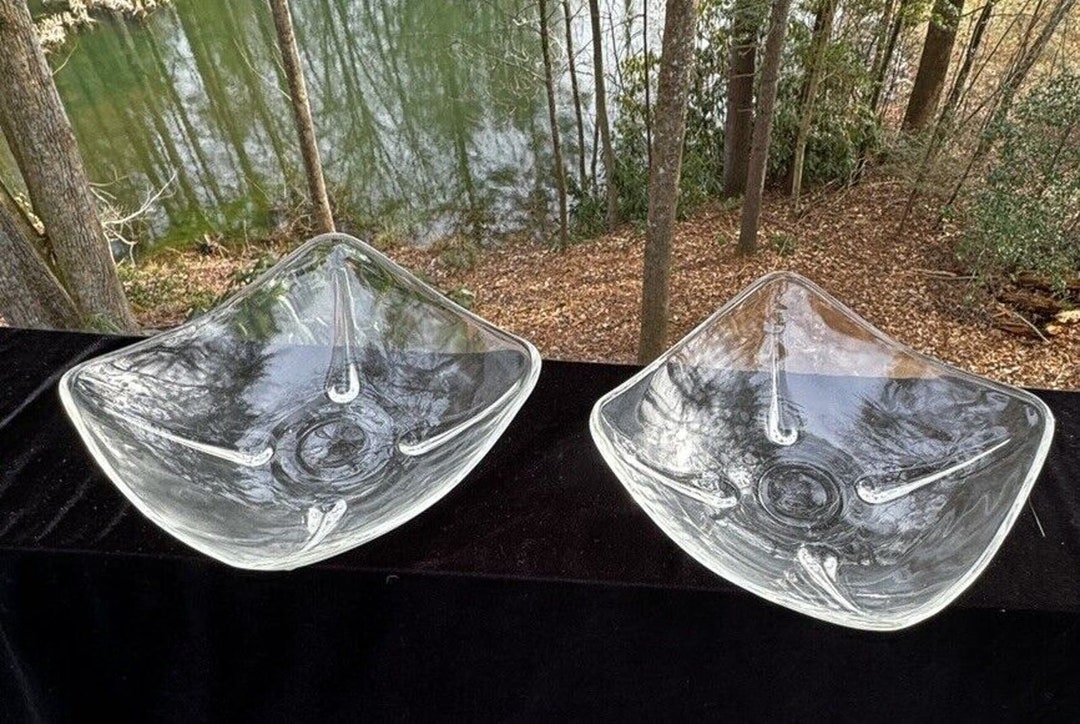 1950’s Anchor Hocking Square Glass Bowl Swedish Modern 7” Clear MCM ...