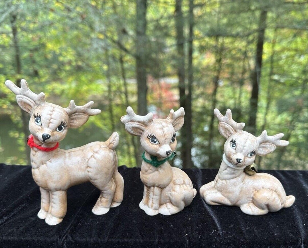3 Adorable Vintage Kimple Christmas Reindeer Hand Painted Ceramic -S63 ...