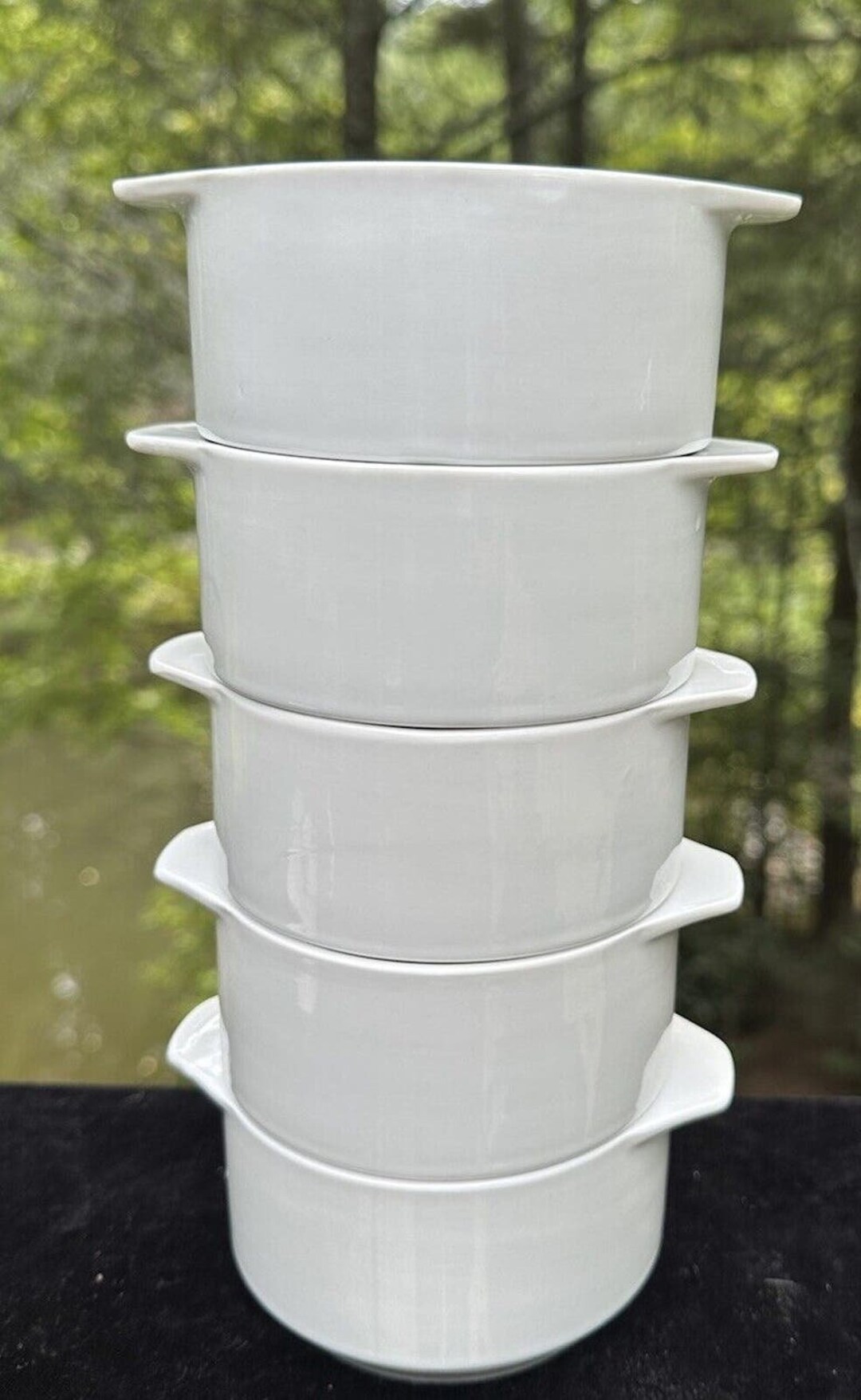5 Stackable Ceramic Bowl Set White Round Base Stacking Space Saver -S47 ...