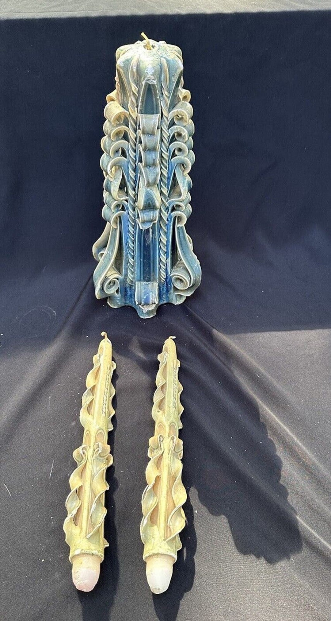 Vintage 1970s Hand Carved Pillar & Tapor Candles Unique Ribbon S1 - Etsy