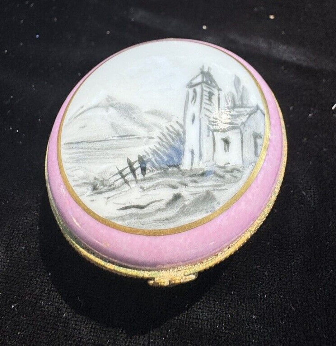 VINTAGE Limoges Castel Hand Painted Mountain Scene Trinket Box -A40 - Etsy