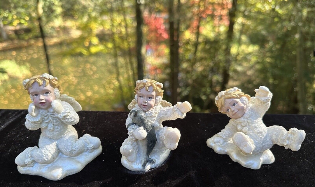3 Vintage Snow Angel Figurines 1994 Hold Seal Sledding & Playing in the ...