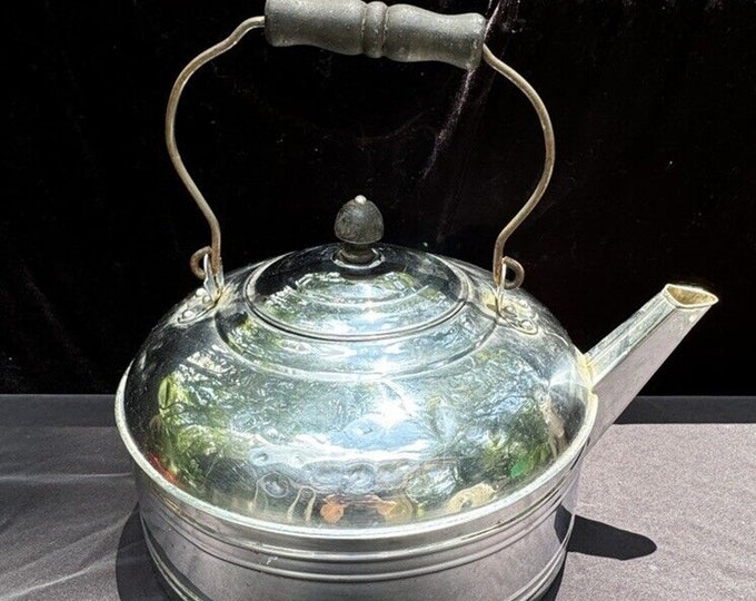 Revere Metal Kettle Wood Handle Farm Country Primitive Decor Vintage 10 ...