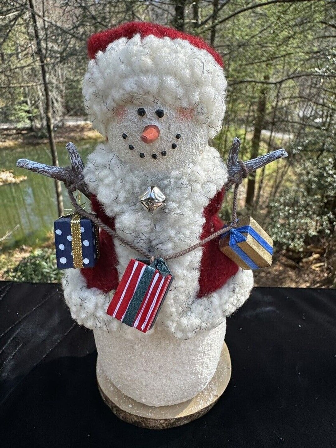 Rare Department 56 Snowman 8" Winter Fur Coat Twig Stick Arms Bearing ...