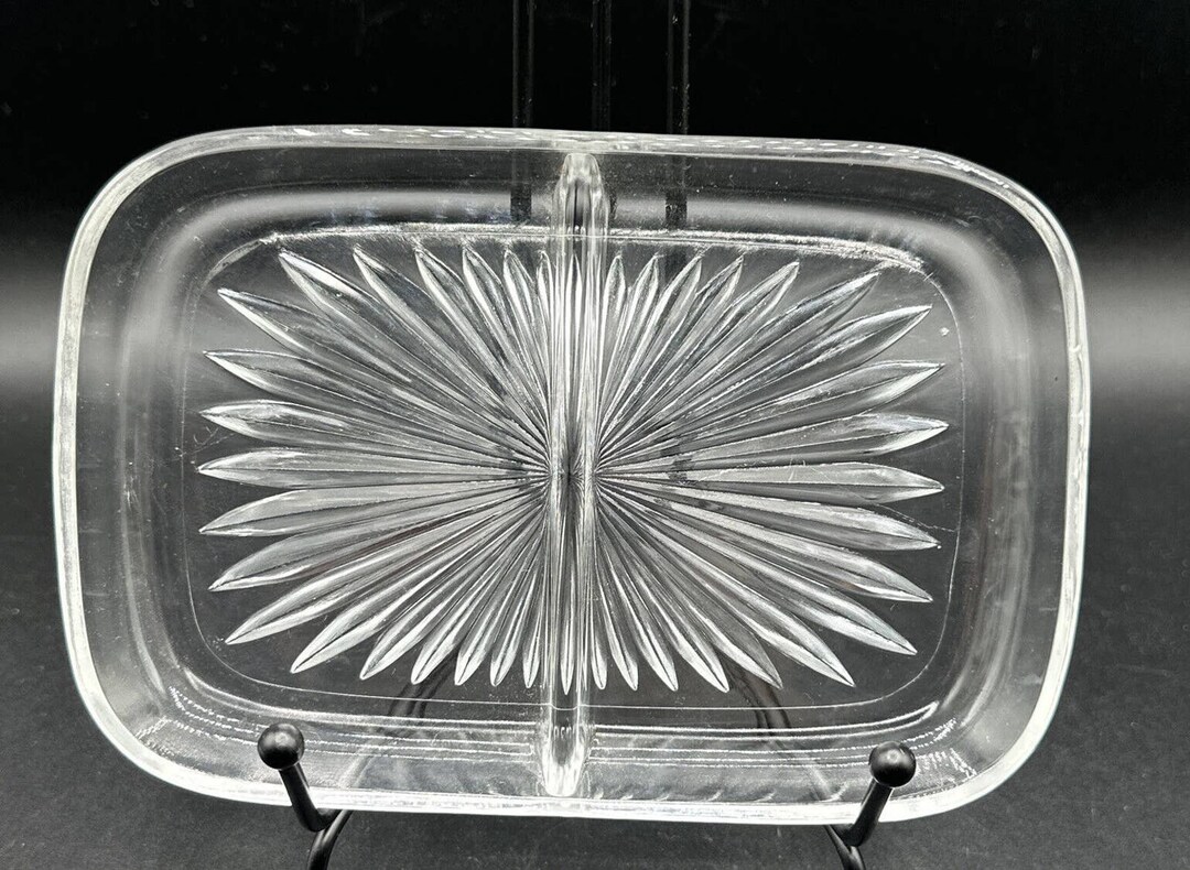 Vintage Starburst Pattern Cut Glass Divided Trinket Tray S1 - Etsy
