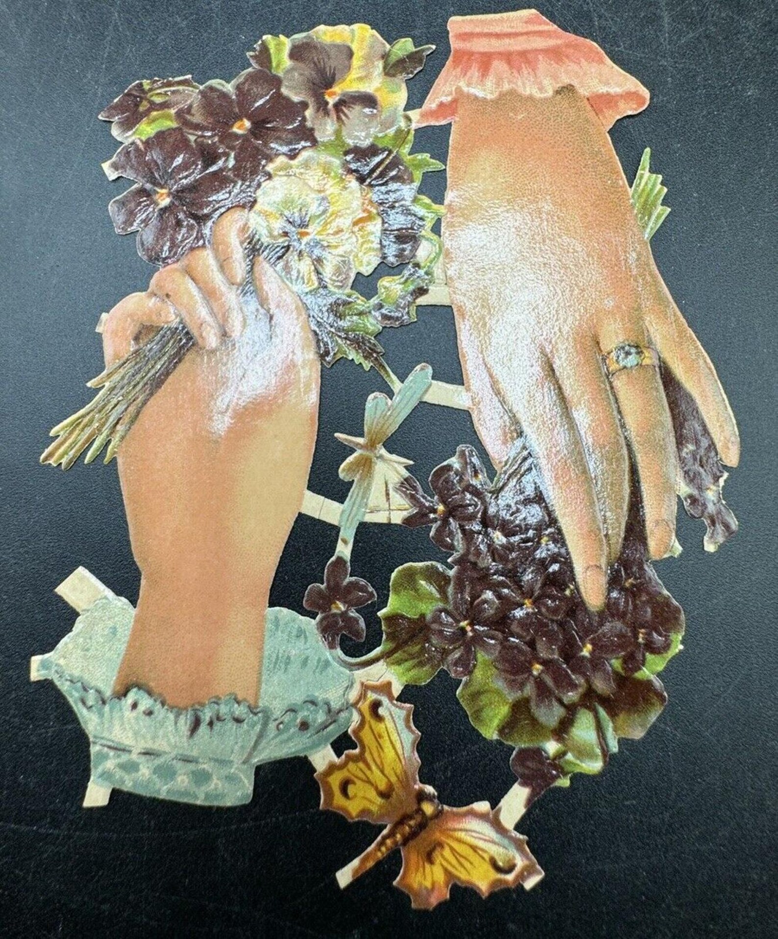 1800’s Large DIE CUT VICTORIAN Hands With Flowers Paper Card Antique 6 ...