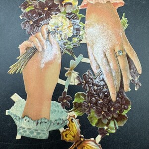 1800’s Large DIE CUT VICTORIAN Hands With Flowers Paper Card Antique 6 ...