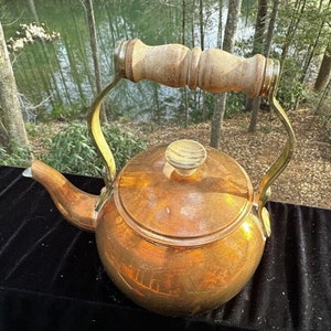 Vtg Tagus R50 Portugal Copper Coffee Tea Pot Kettle Lid 3 Cup Wood ...
