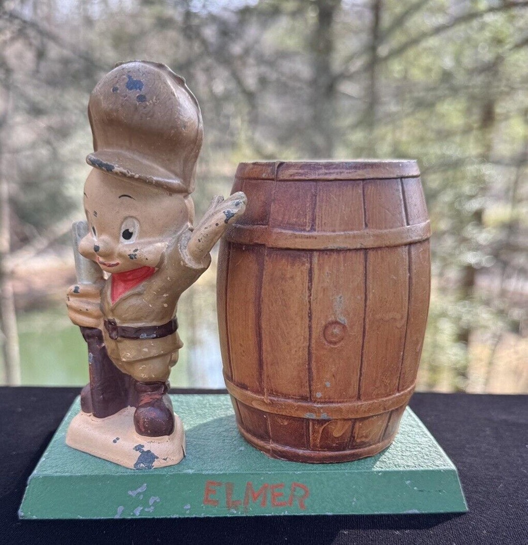 1930s ELMER FUDD With Barrel Looney Tunes Warner Bros. Metal Coin Bank ...