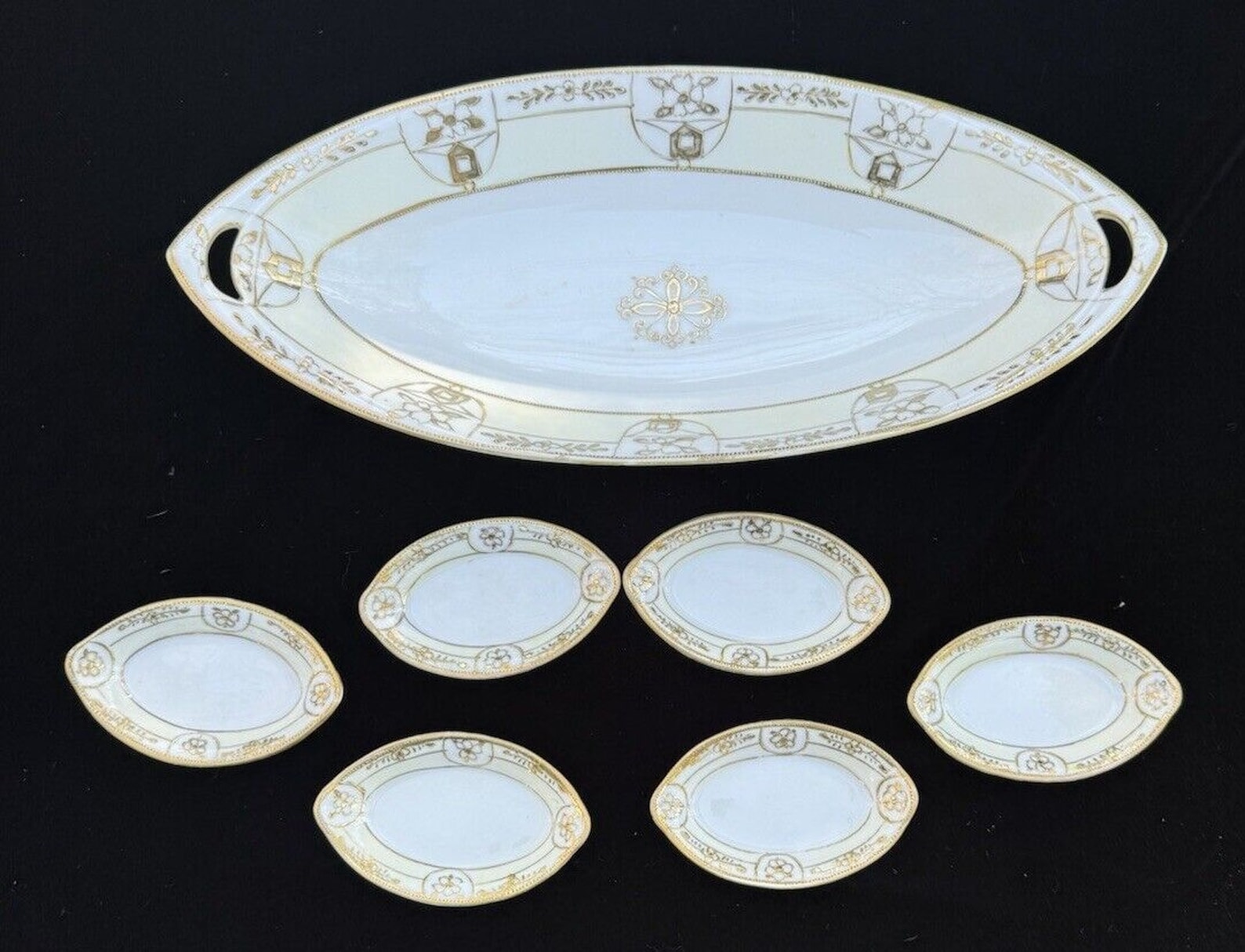 Beautiful Antique Nippon Morimura Bros 7-piece Celery Set Heavy Gold ...