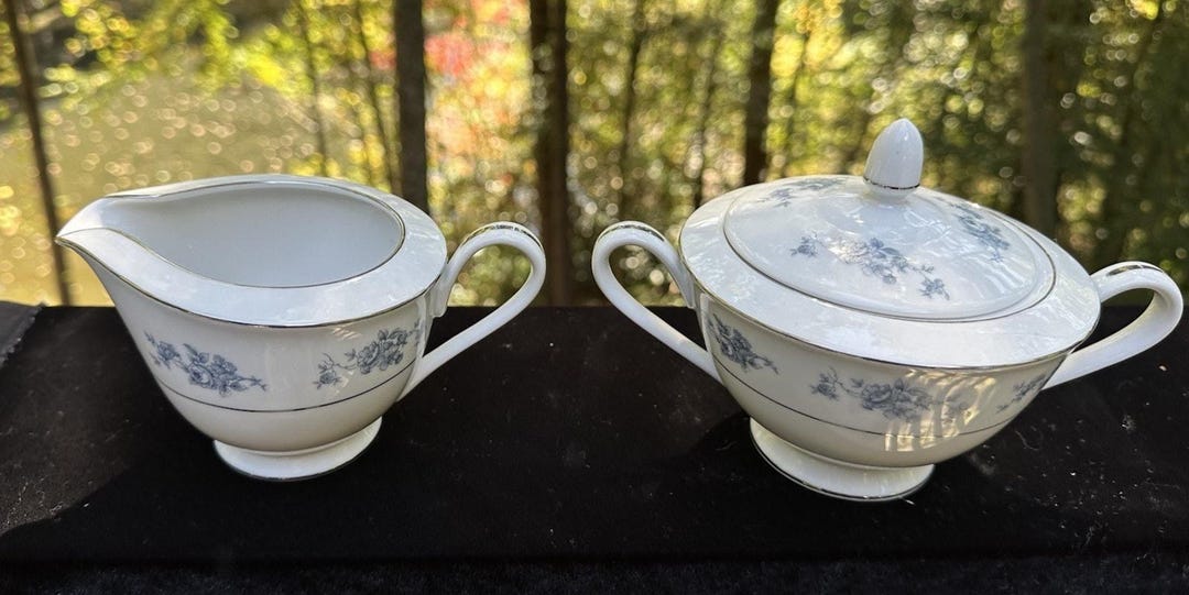 Vintage Japan Hampton China Cream & Sugar BLUE Florals SHEFFIELD /10/3 ...